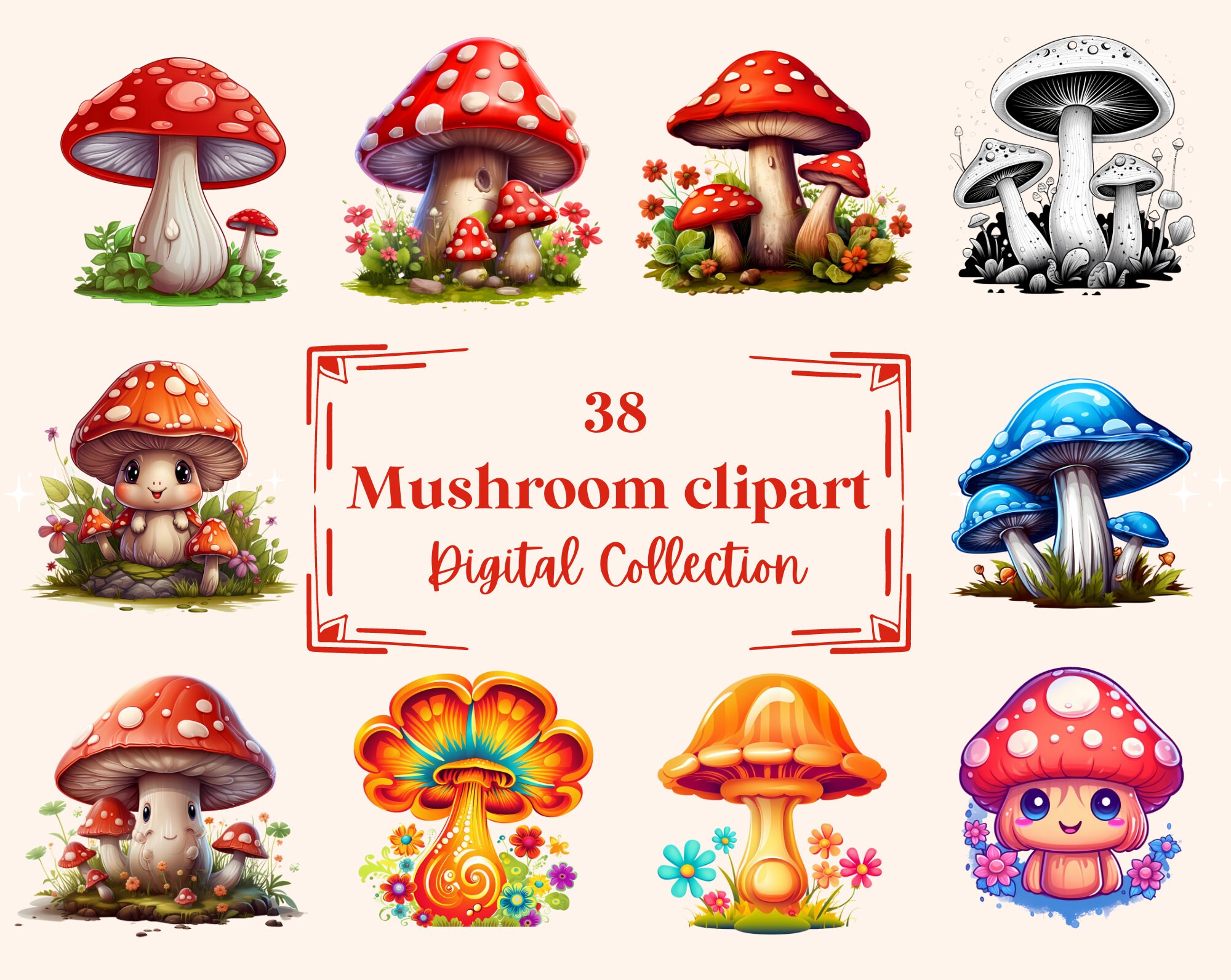 38 Magic Mushroom Clipart Illustrations, Perfect for Scrapbook, Journal ...