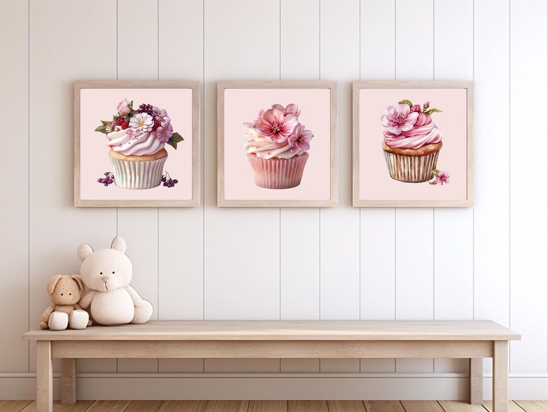 Floral Cupcake Wall Prints, Cupcake Wall Art, Nursery Decor, Set of 10 ...