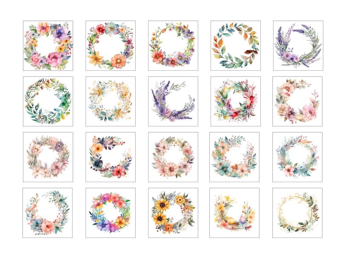42 Floral Wreath Clipart, Floral Spring Frames, Watercolor Spring ...