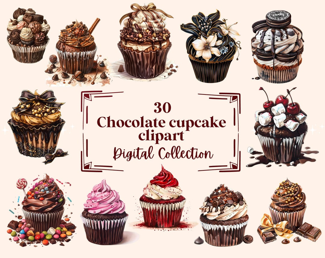 30 Chocolate Cupcake Clipart Illustrations, Perfect for Scrapbook ...