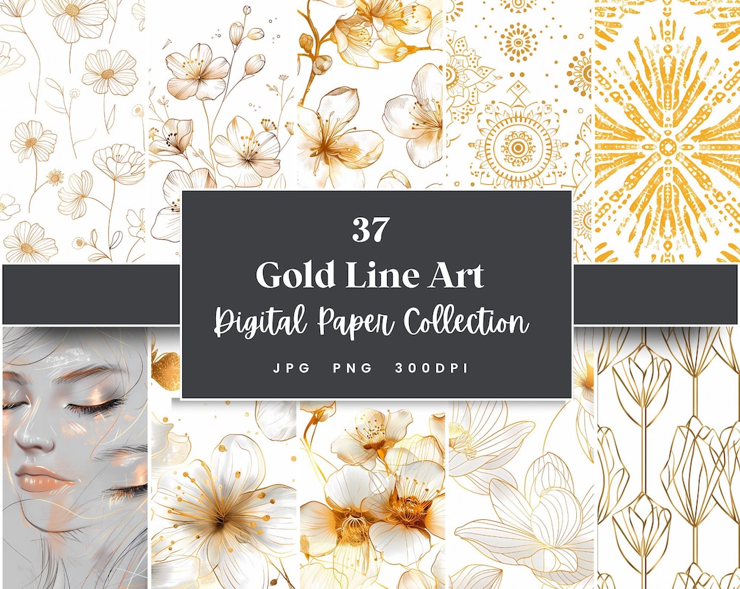 37 Gold Line Art, Seamless Digital Paper, Perfect for Textures ...