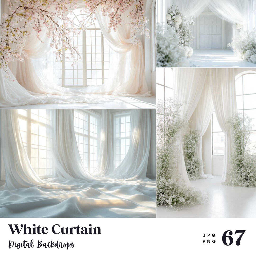 67 White Curtain Digital Backdrops, Perfect for Wedding, Birthday ...