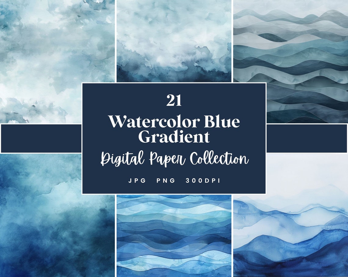 21 Watercolor Blue Gradient Background Digital Paper, Perfect for ...