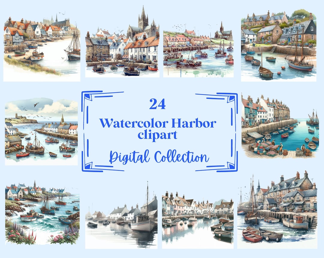 24 Watercolor Harbor Clipart Illustrations, Perfect for Scrapbook ...