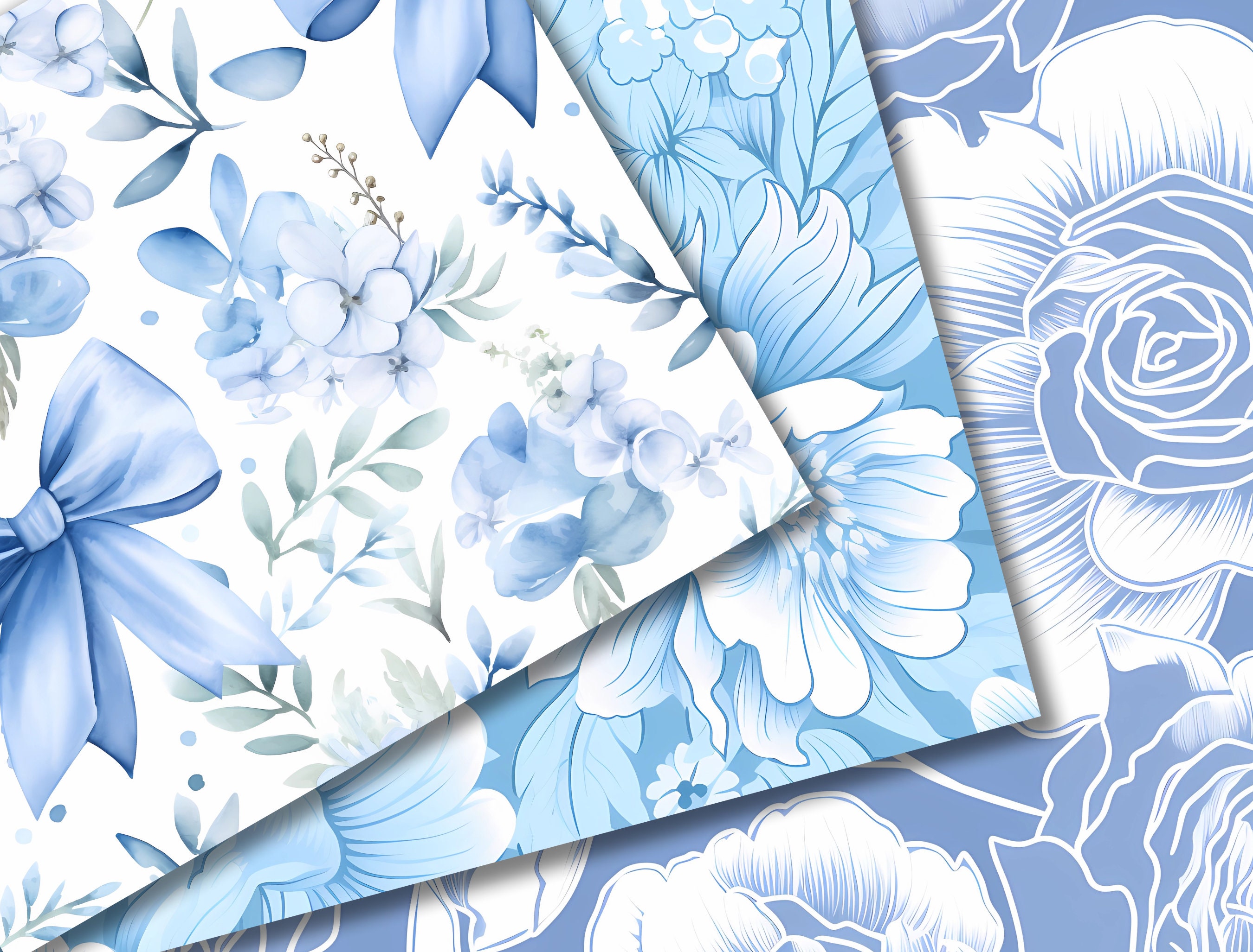 50 Blue Flower Digital Paper, Perfect for Textures Backgrounds ...