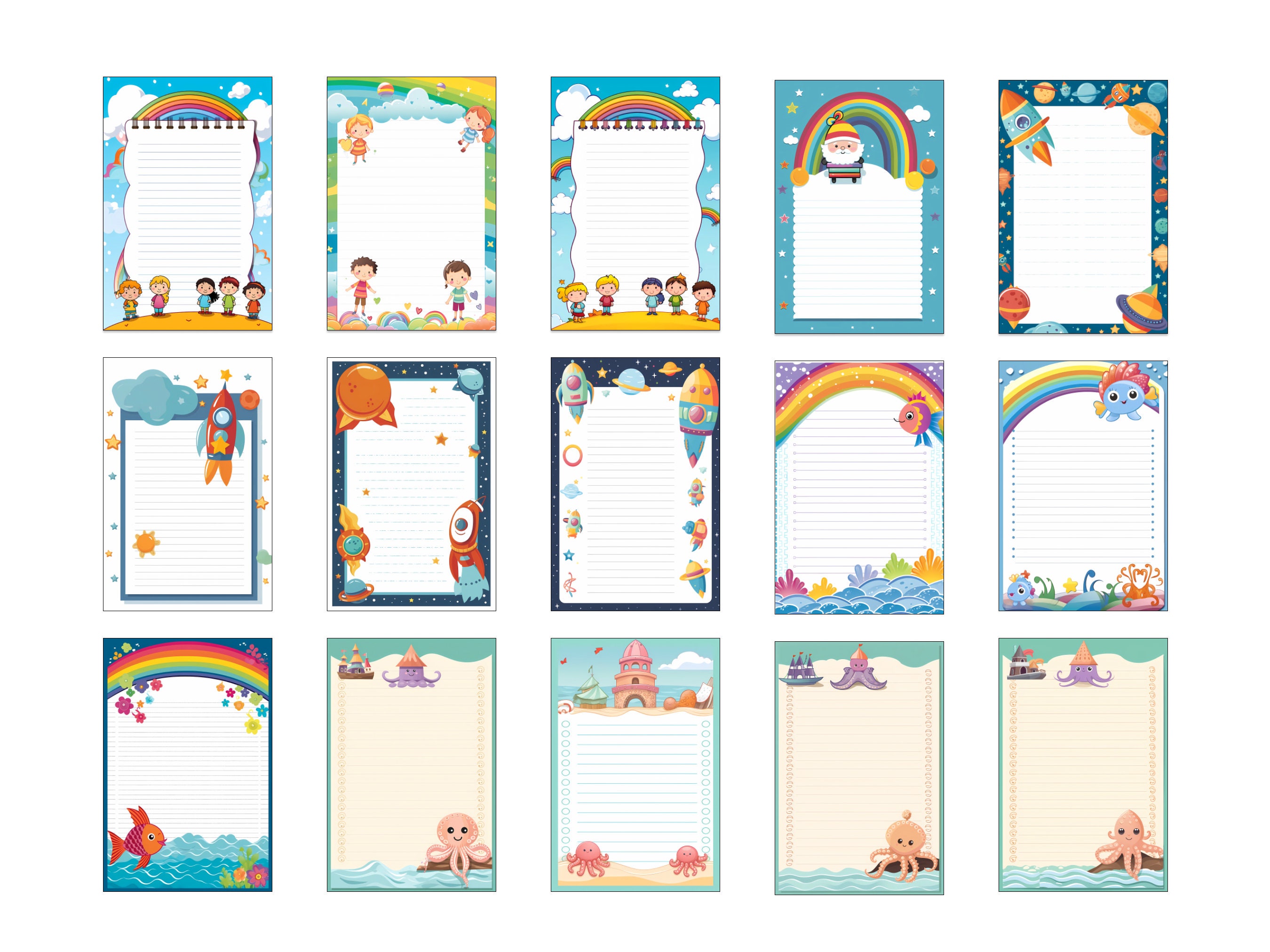 33 Kids Writing Pages, Cute Notepads, Digital Scrapbook Paper, Instant ...