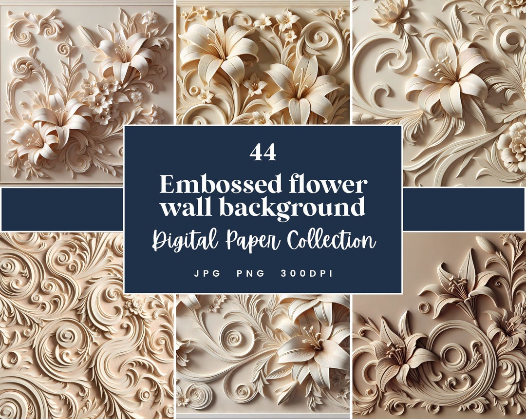 44 Embossed Flower Wall Background Digital Paper, Perfect for Textures ...