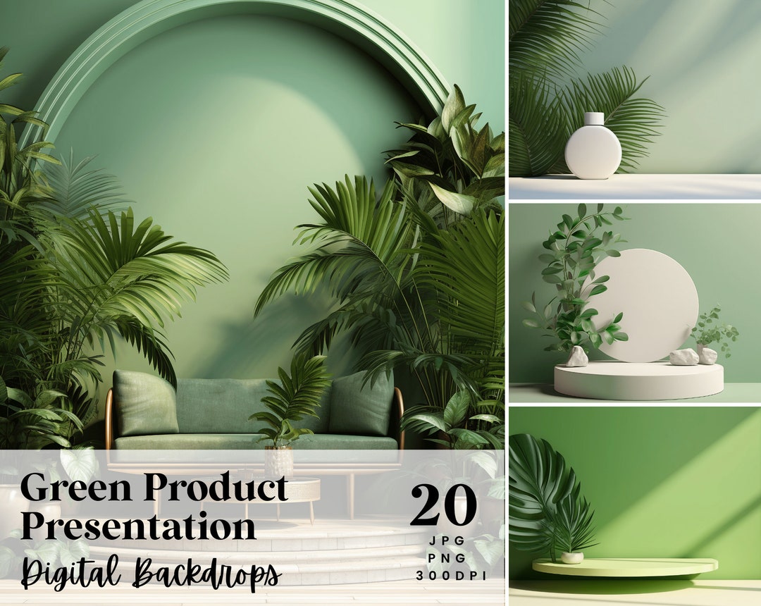 20 Green Product Presentation Digital Backdrops, Perfect for Marketing ...