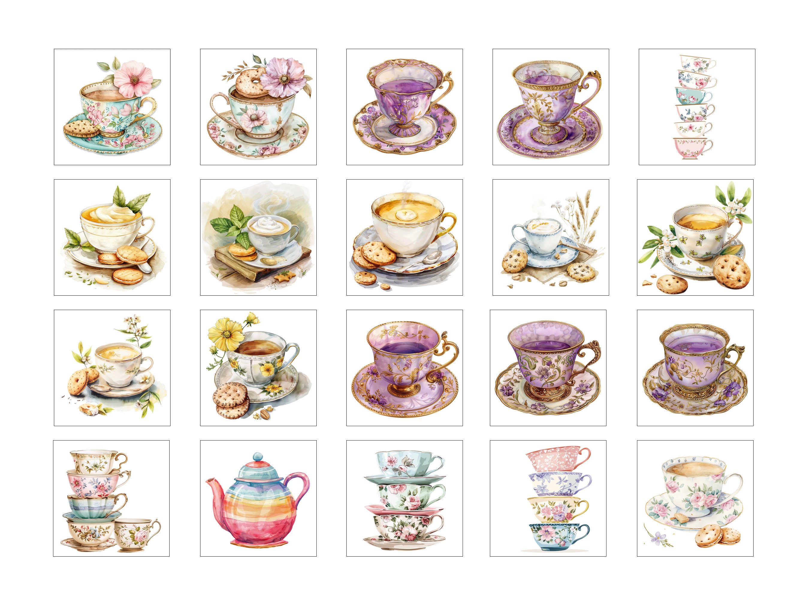 47 Floral Tea Time Clipart Illustrations, Perfect for Scrapbook ...