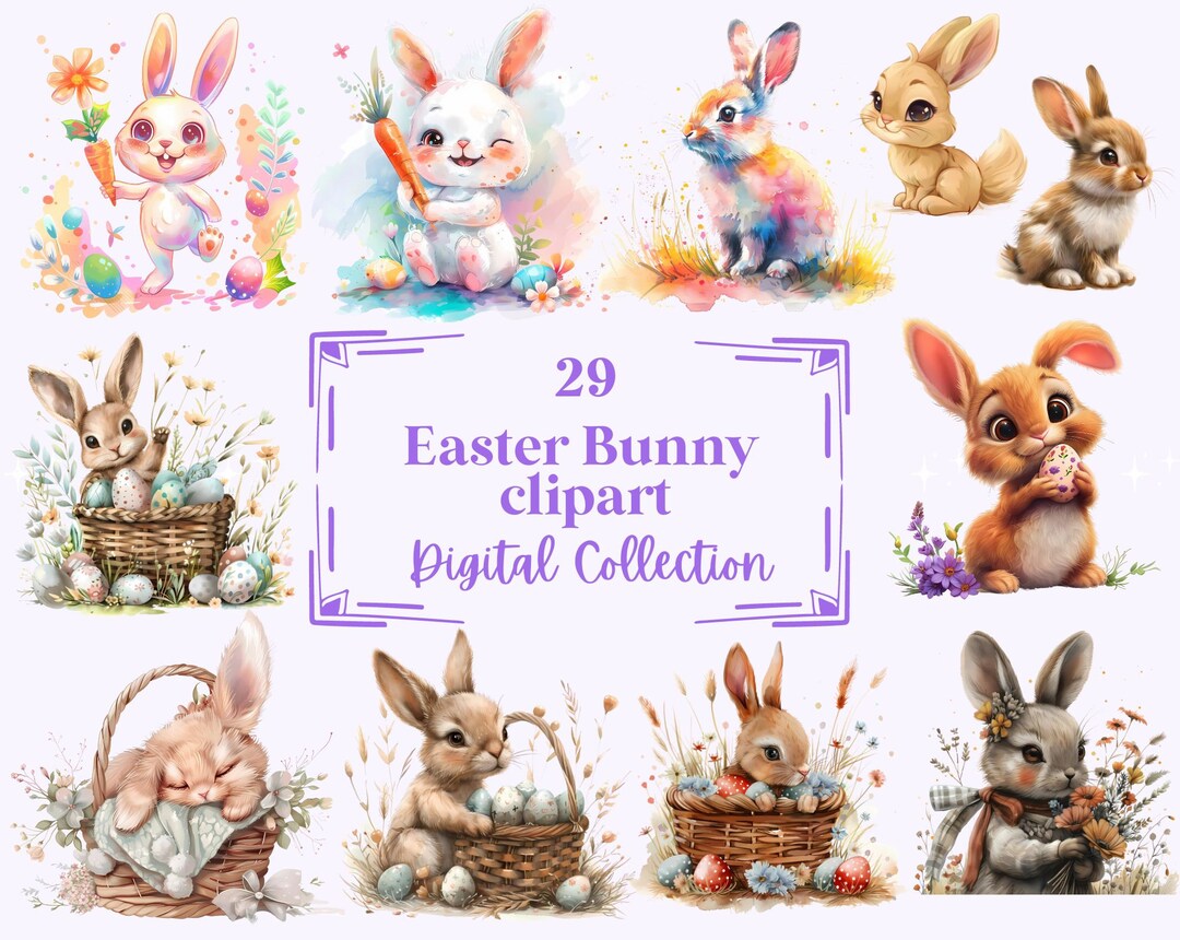29 Easter Bunny Clipart Illustrations, Perfect for Scrapbook, Journal ...
