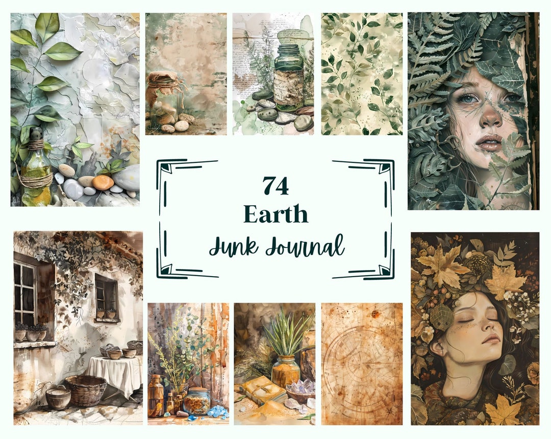 74 Earth Junk Journal Pages, Printable Collage Sheet, Digital Scrapbook ...