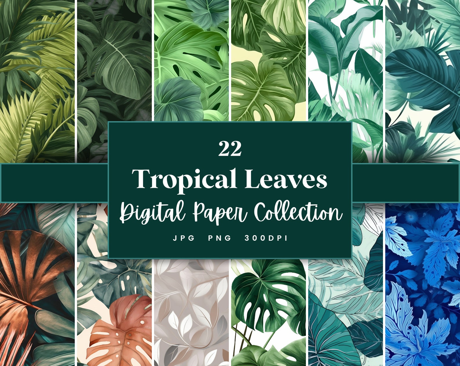 22 Tropical Leaves Digital Paper, Tropical Leaves Textures Backgrounds ...
