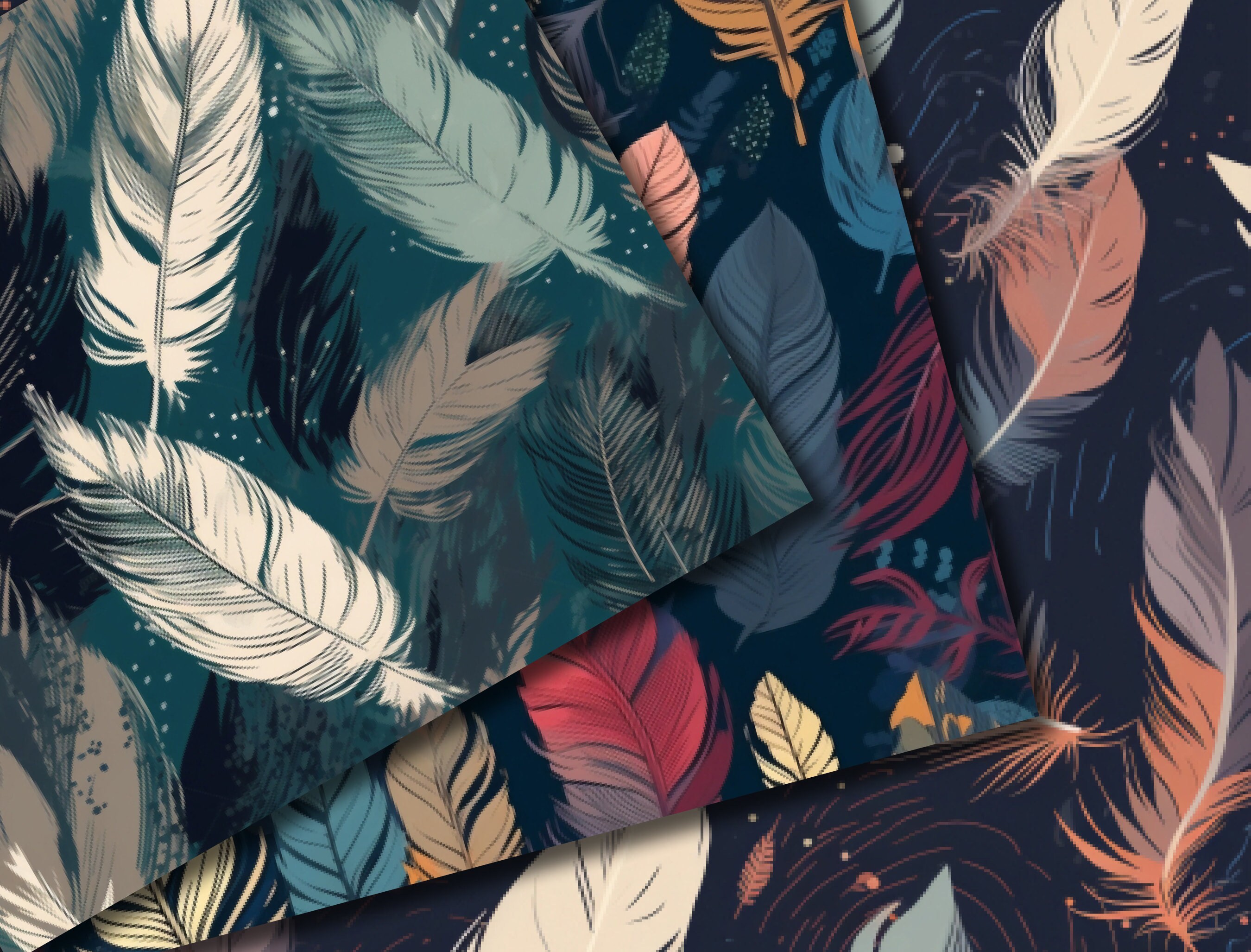 32 Feathers Digital Paper, Watercolor Feathers Patterns & Backgrounds ...