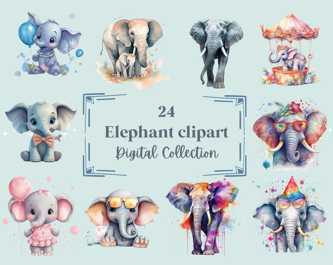 24 Elephant Clipart Illustrations Baby & Adult Perfect for - Etsy