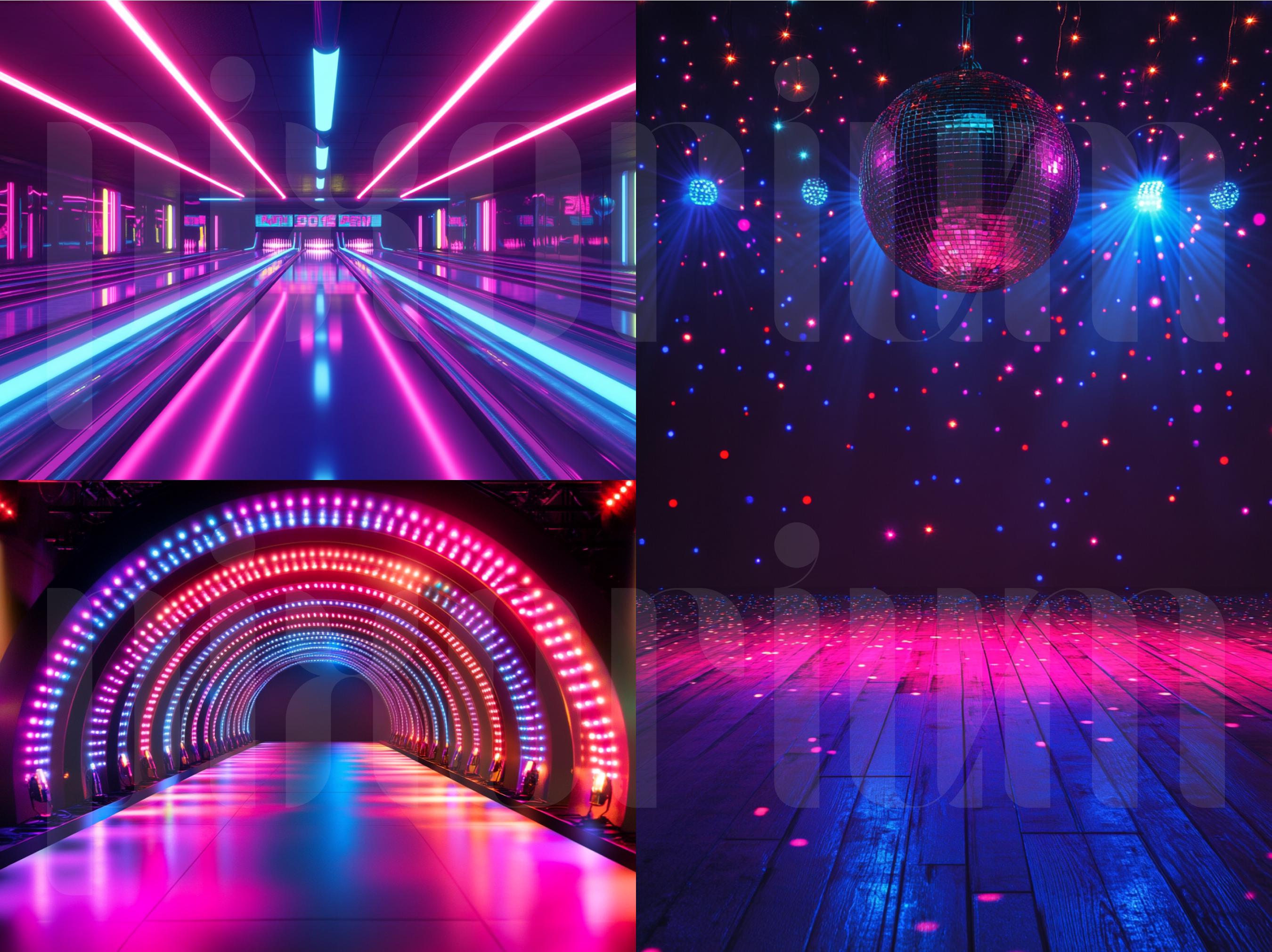 66 Neon Disco Party Dance Digital Backdrops, Perfect for Wedding ...