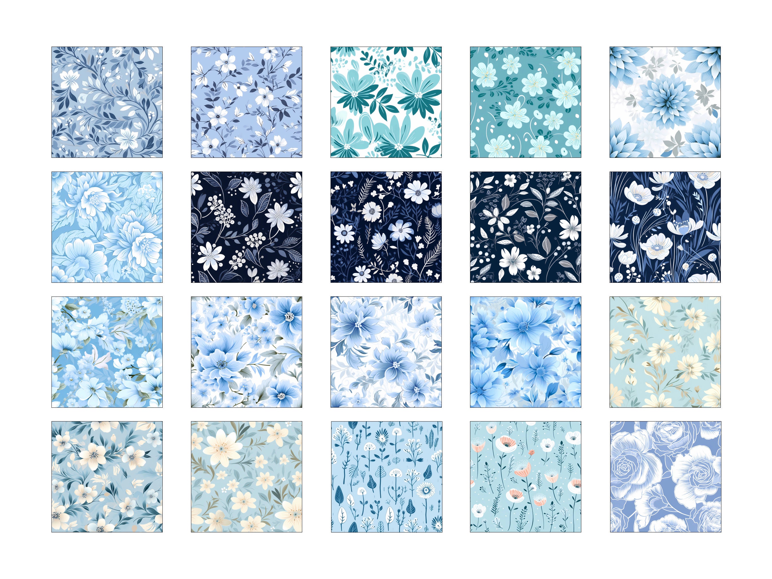 50 Blue Flower Digital Paper, Perfect for Textures Backgrounds ...