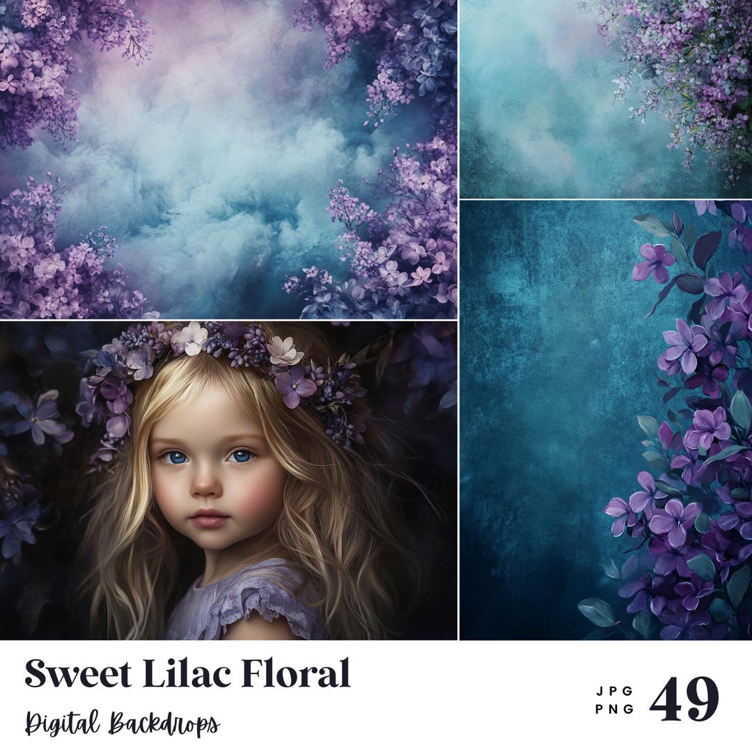 49 Sweet Lilac Floral Digital Backdrops, Perfect for Wedding, Birthday ...