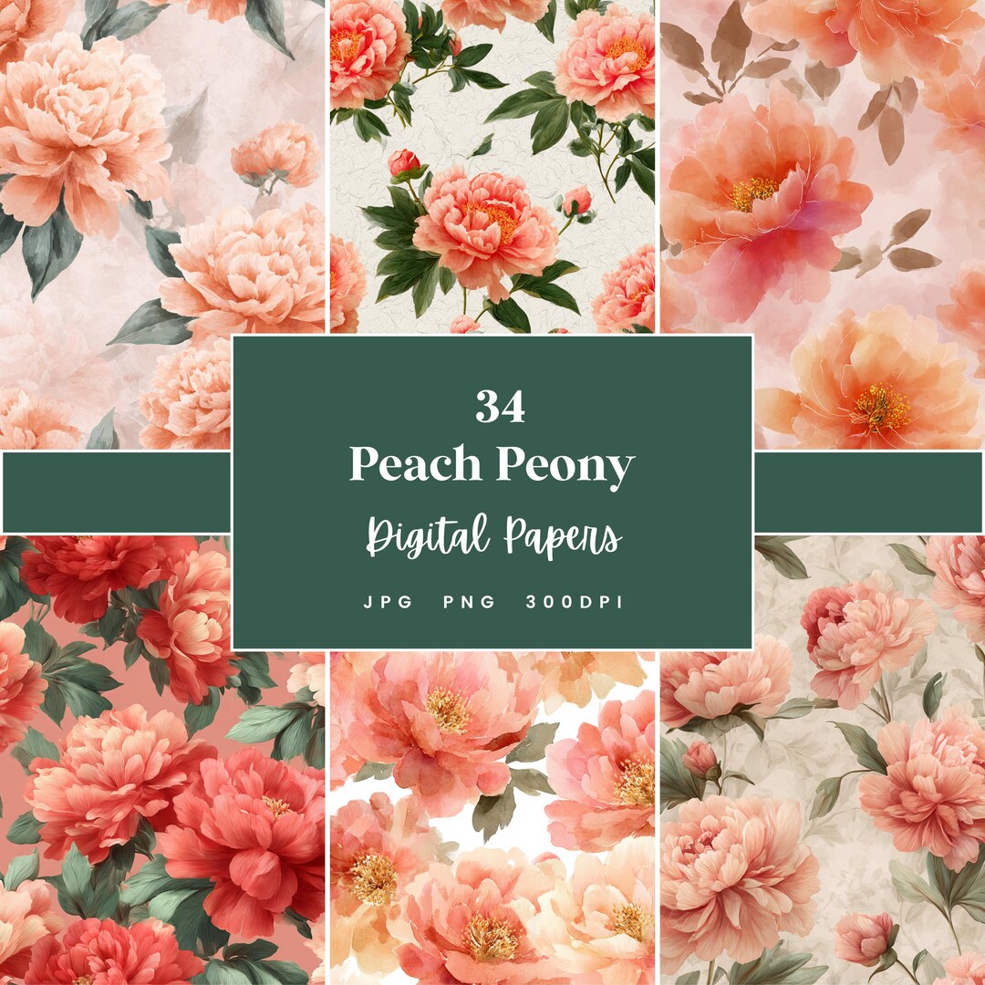34 Peach Peony Digital Paper, Seamless, Perfect for Textures ...