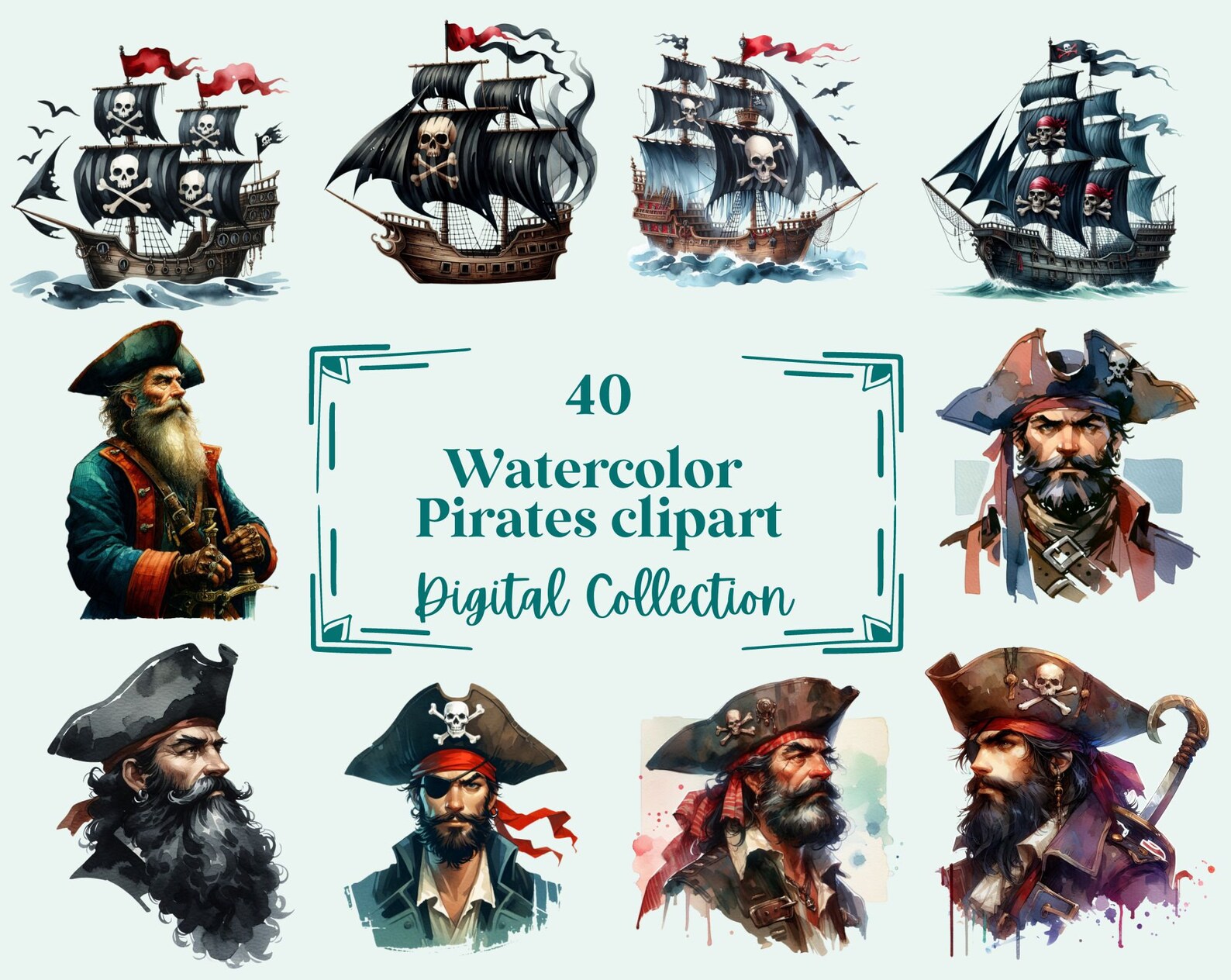 40 Watercolor Pirates Clipart Illustrations, Perfect for Scrapbook ...