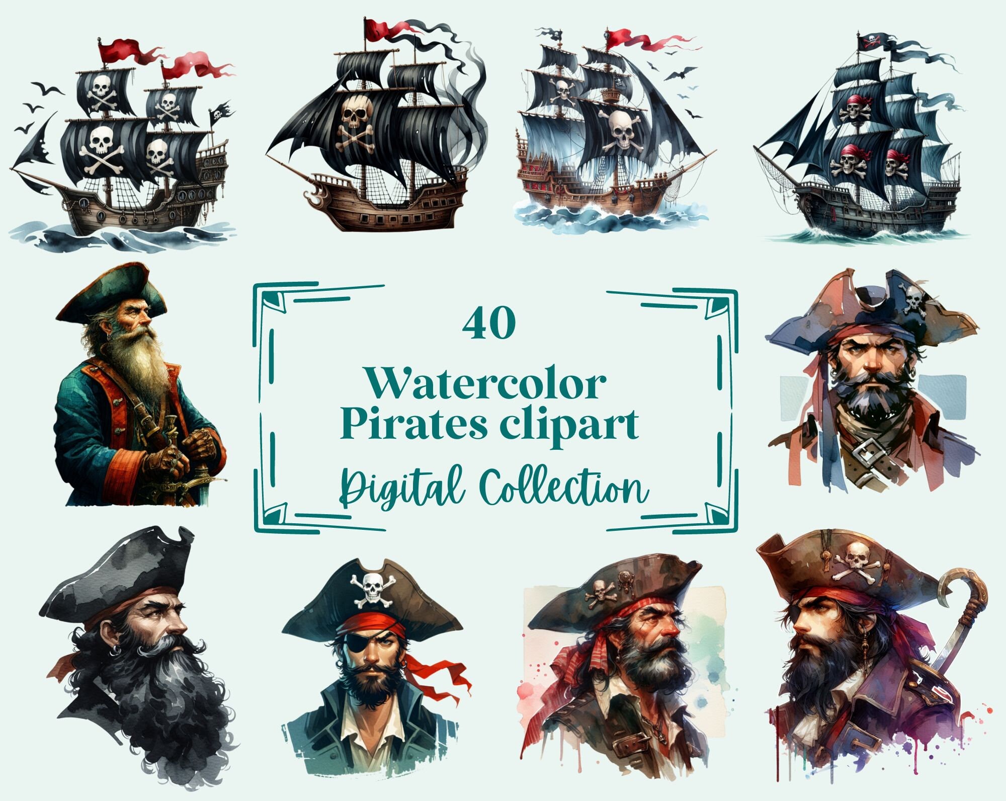 40 Watercolor Pirates Clipart Illustrations, Perfect for Scrapbook ...