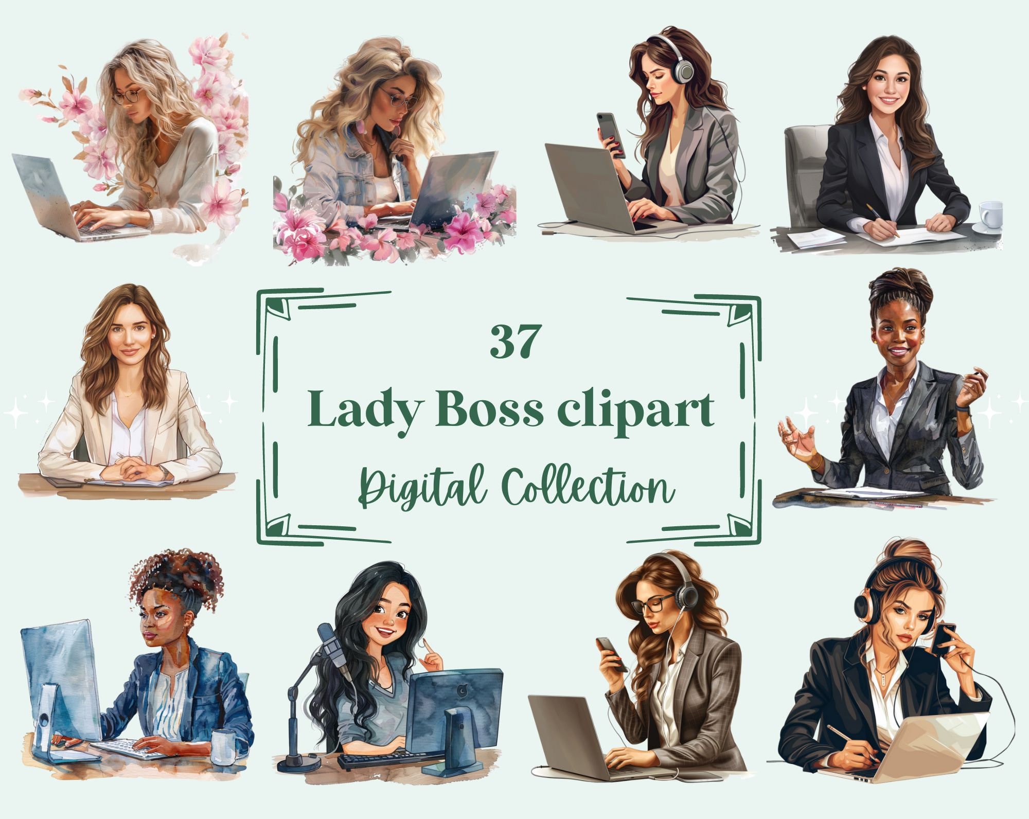 37 Lady Boss Clipart Illustrations, Perfect for Scrapbook, Journal ...