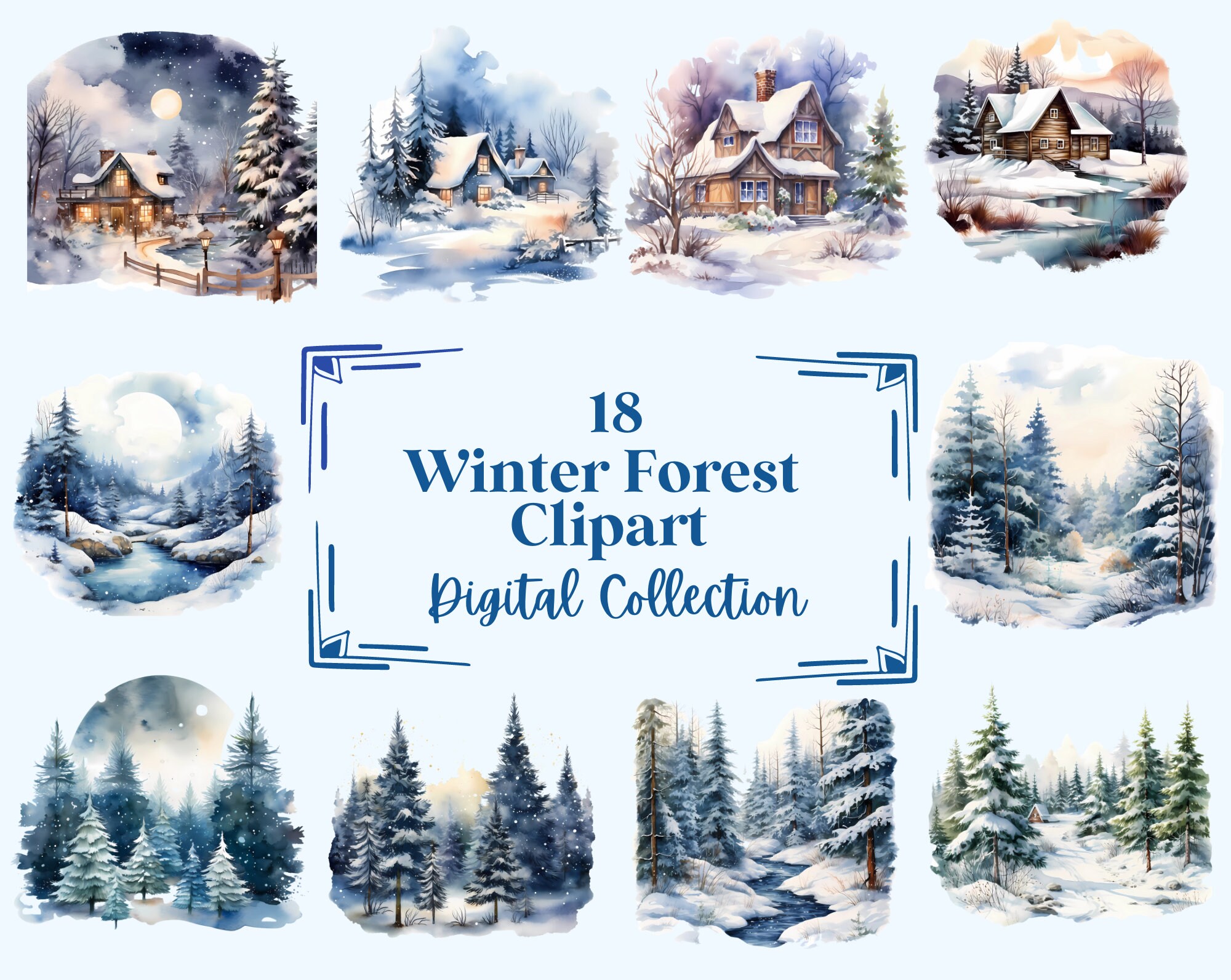 18 Winter Forest Clipart, Woodland Illustrations, Perfect for Scrapbook ...