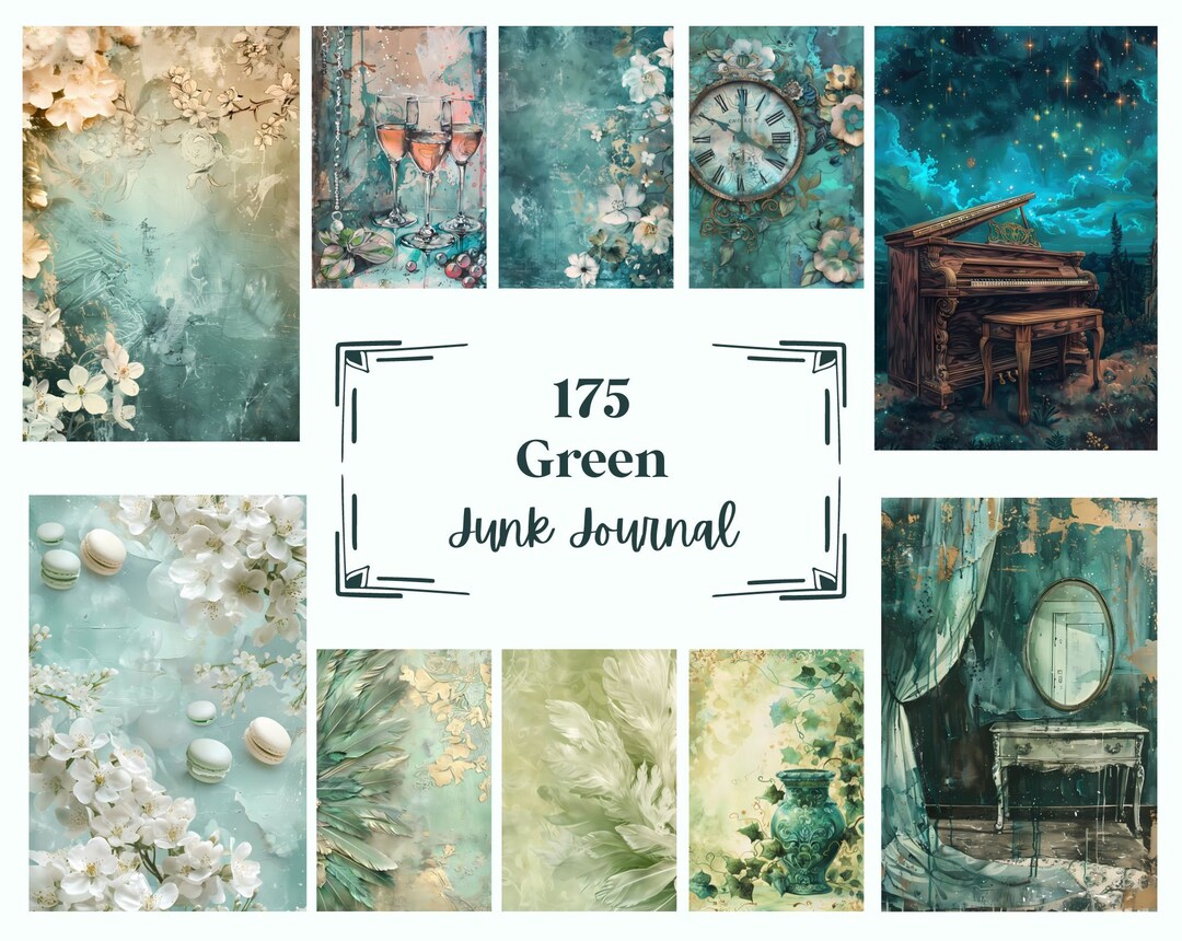 175 Green Junk Journal Pages, Printable Collage Sheet, Digital ...
