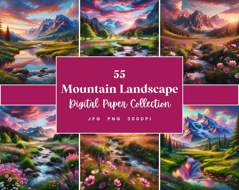 55 Mountain Landscape Background Digital Paper, Perfect for Textures ...