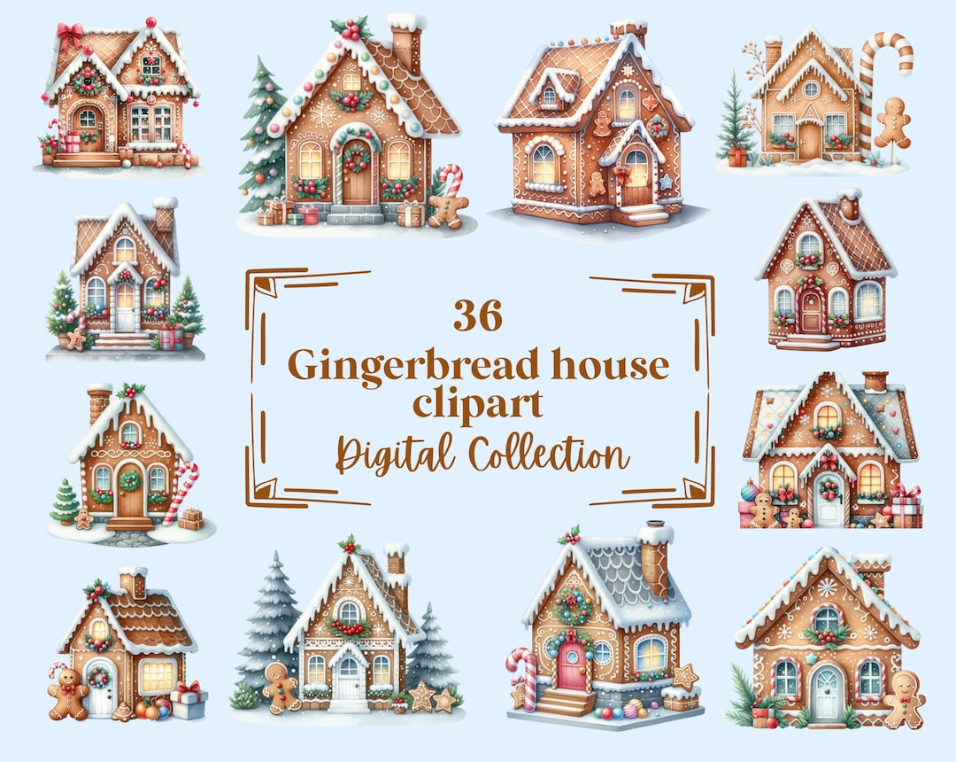 36 Gingerbread House Clipart Illustrations, Perfect for Scrapbook ...
