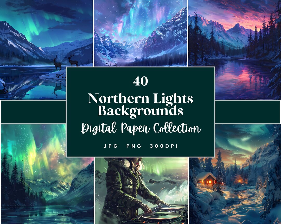 40 Northern Lights Aurora Borealis Digital Paper, Perfect for Textures ...