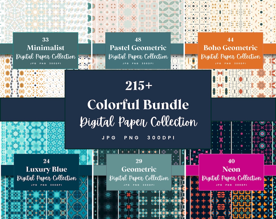 215+ Bundle Colorful Geometric Digital Paper, Perfect for Textures ...