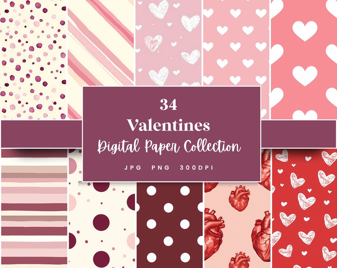 34 Valentines, Seamless Digital Paper, Perfect for Textures Backgrounds ...