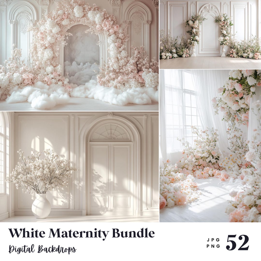 52 White Maternity Bundle Digital Backdrops, Perfect for Wedding ...