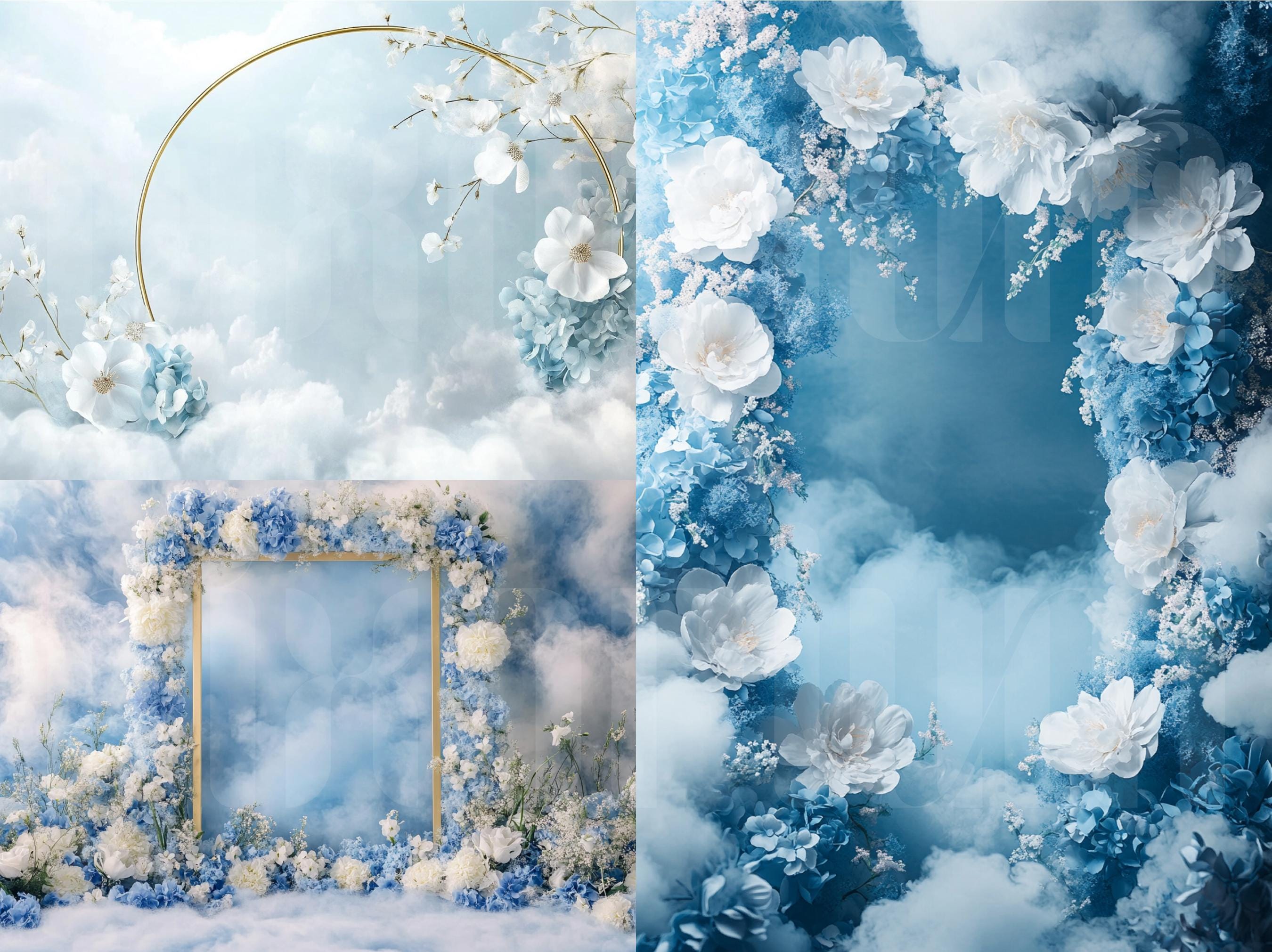 55 Blue Floral Maternity Digital Backdrops for Photography, Wedding ...