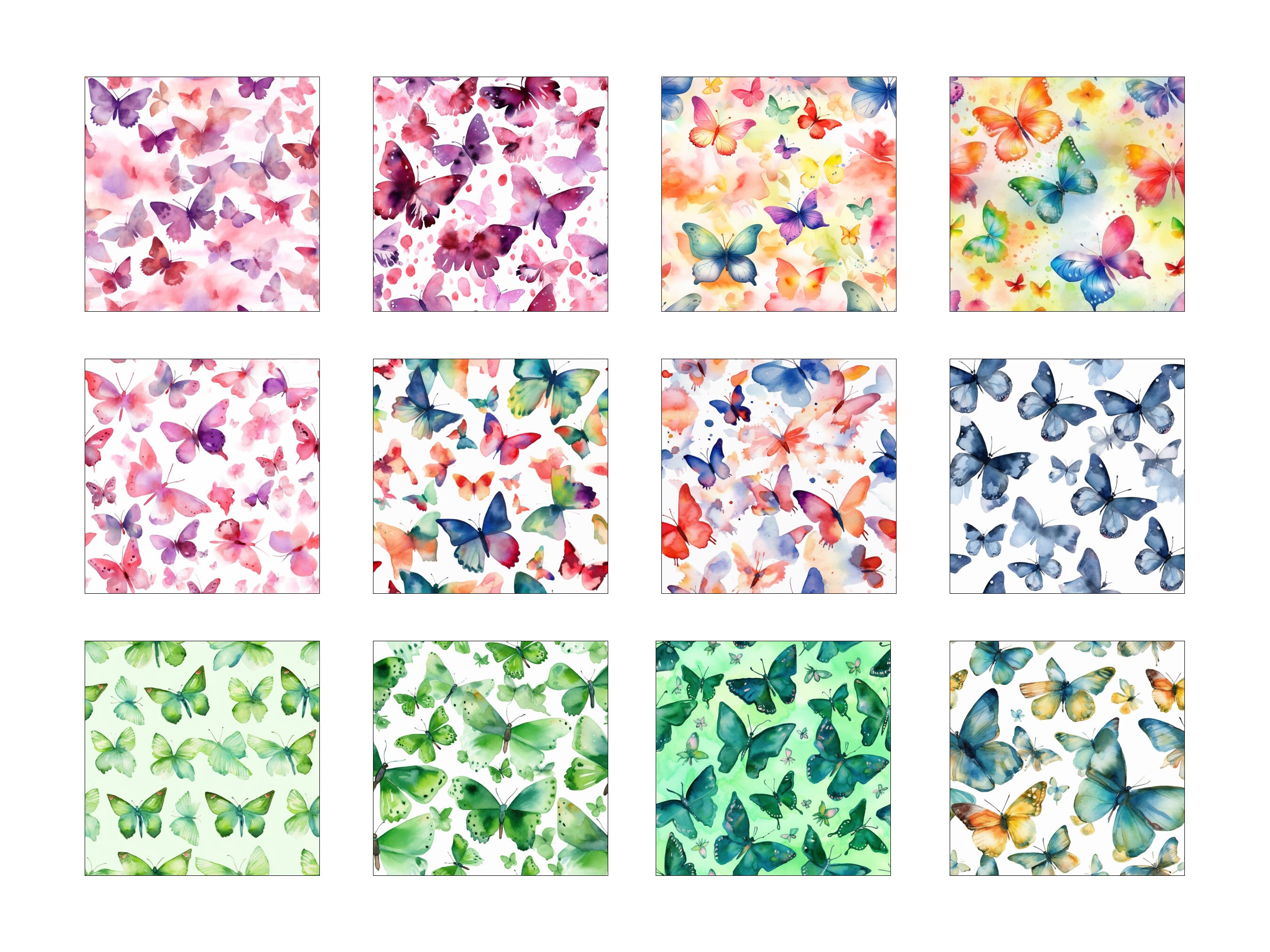 12 Watercolor Butterflies Digital Paper, Backgrounds & Patterns ...