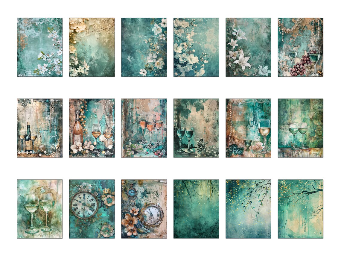 175 Green Junk Journal Pages, Printable Collage Sheet, Digital ...