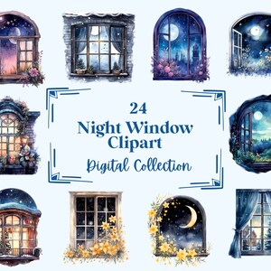 24 Night Window Clipart Illustrations, Perfect for Scrapbook, Journal ...