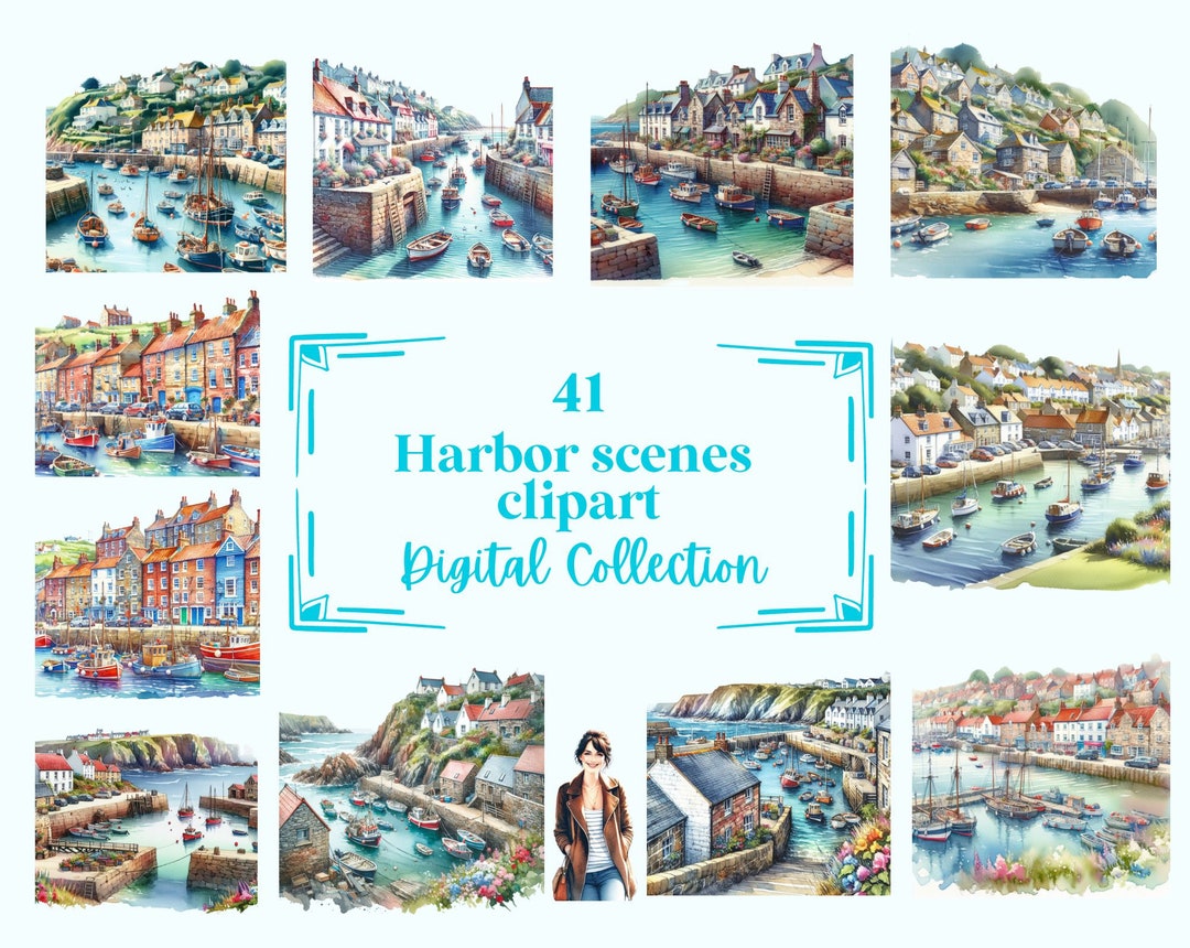 41 Harbor Scenes Clipart Illustrations, Perfect for Scrapbook, Journal ...