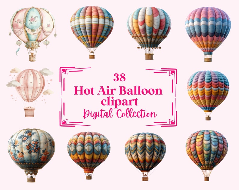 38 Hot Air Balloon Clipart Illustrations, Perfect for Scrapbook ...