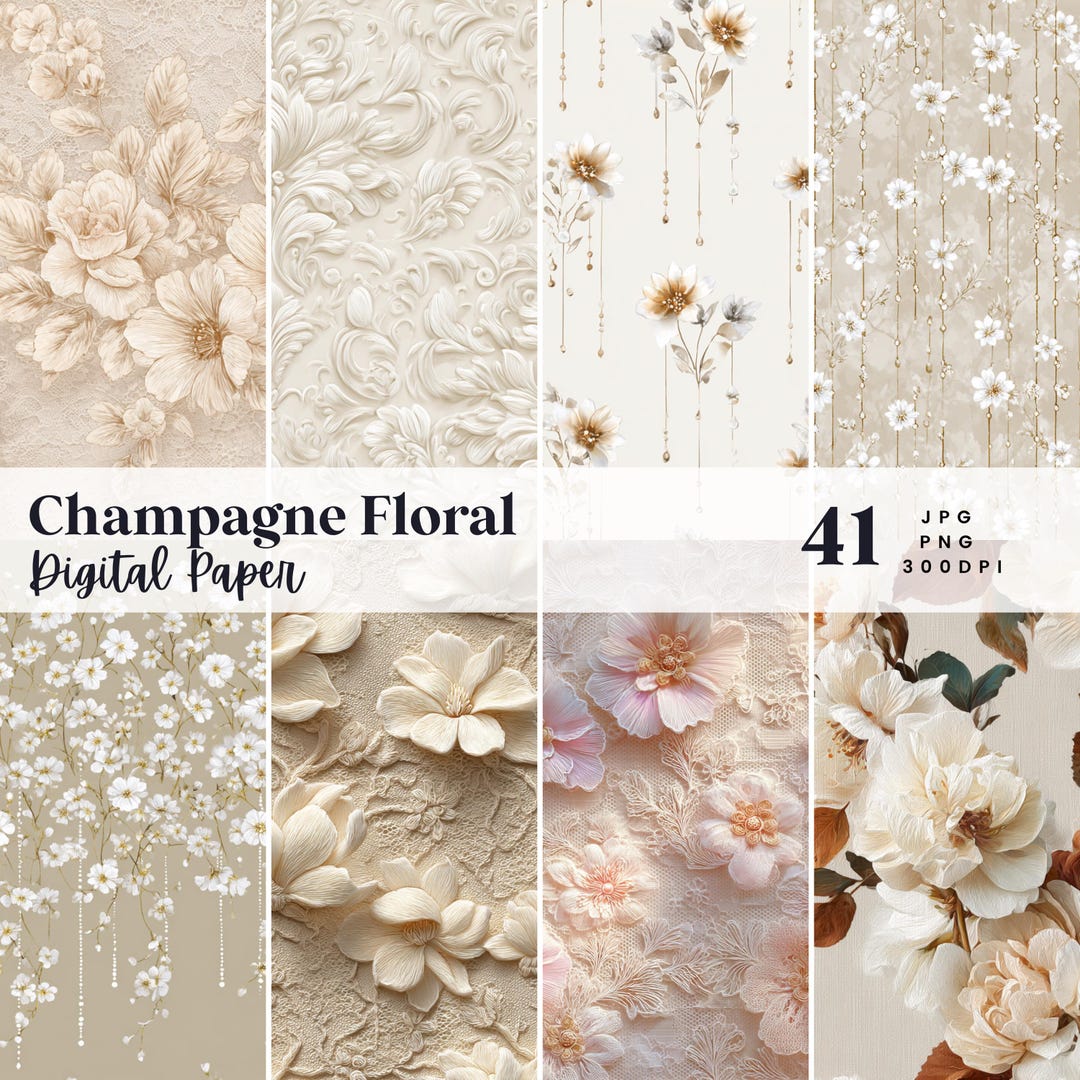 41 Champagne Floral Digital Paper, Perfect for Textures Backgrounds ...