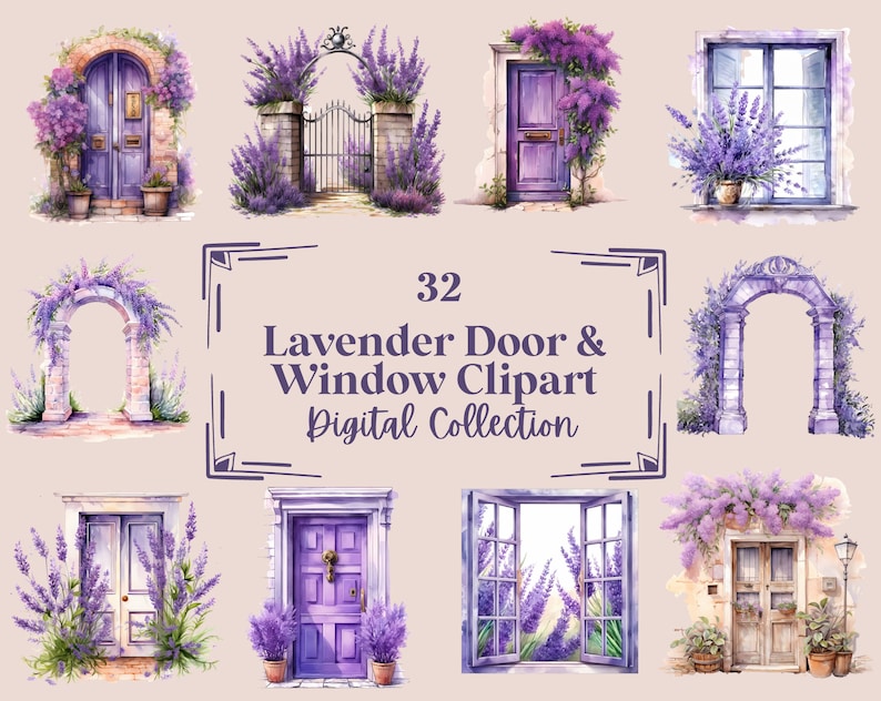 32 Lavender Door and Window Clipart Illustrations, Perfect for ...