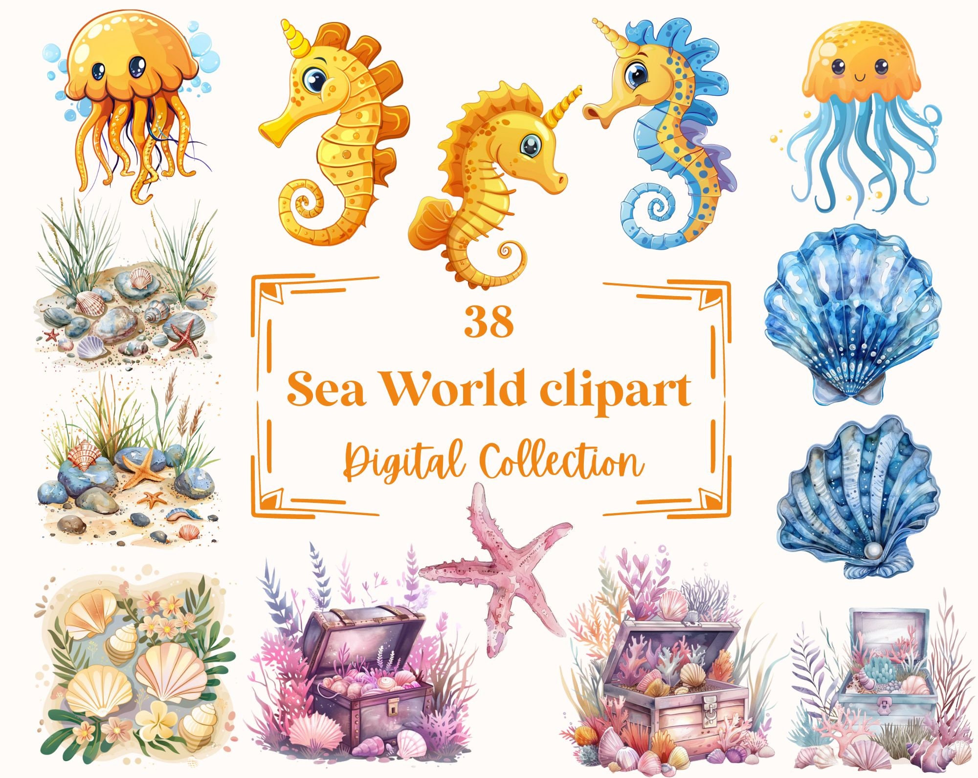 38 Sea World Clipart Illustrations, Perfect for Scrapbook, Journal ...