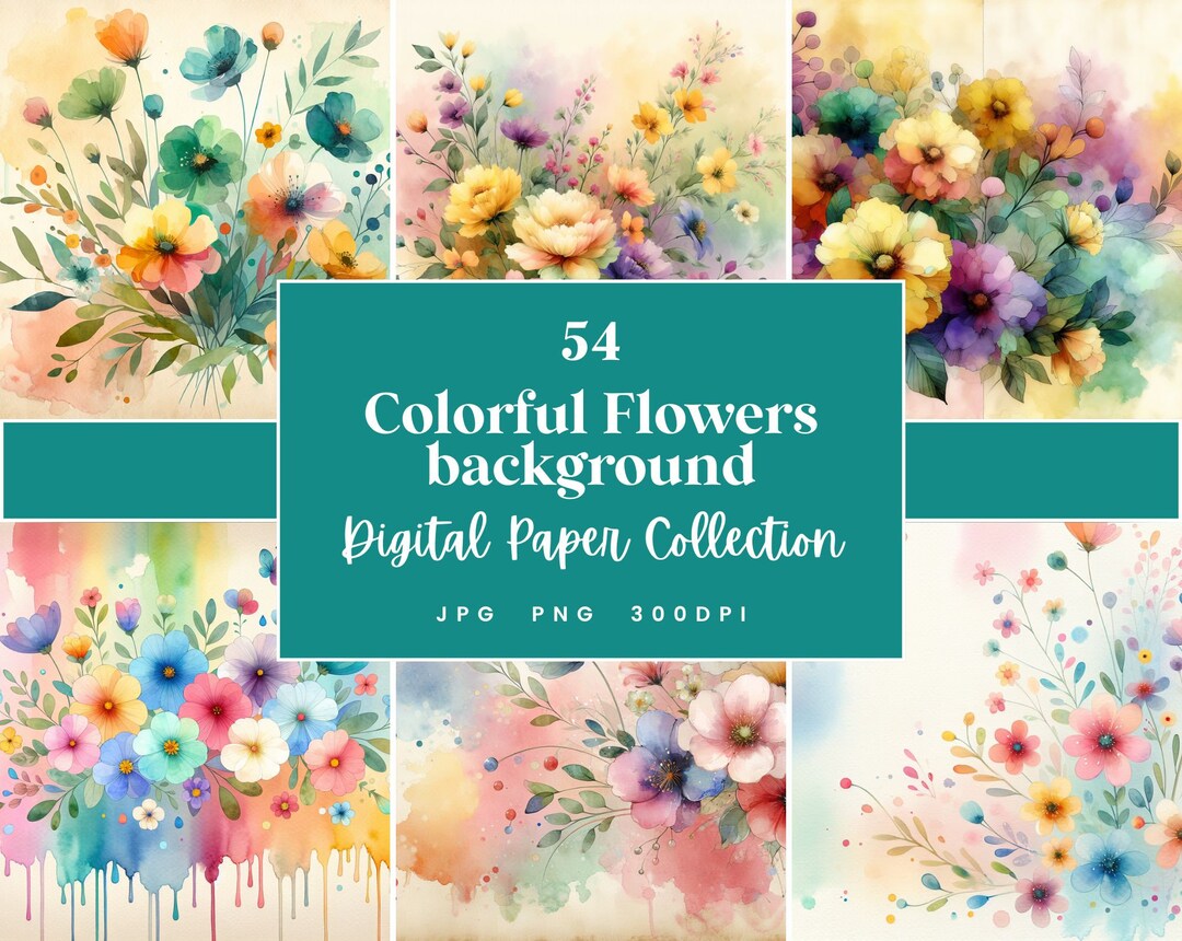 54 Colorful Flowers Background Digital Paper, Perfect for Textures ...