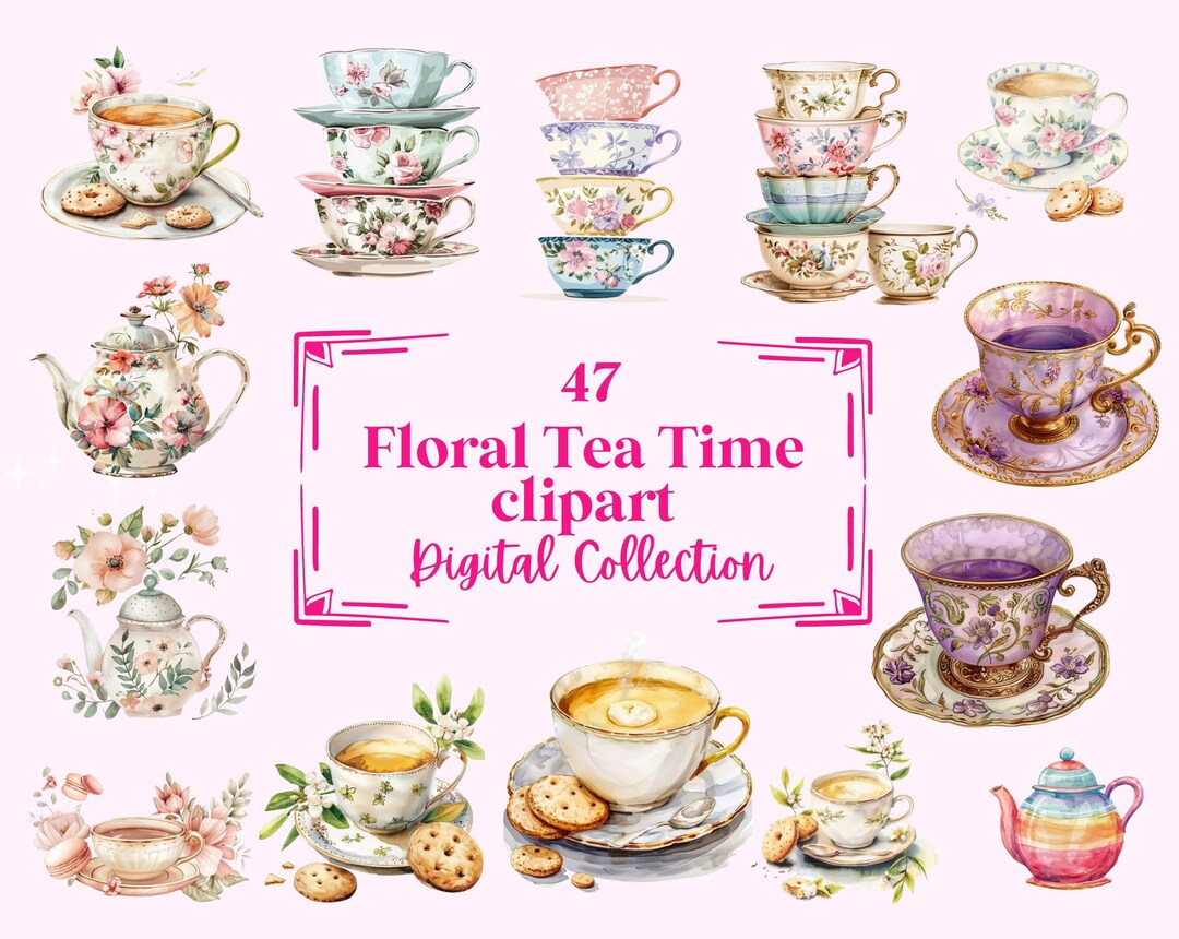 47 Floral Tea Time Clipart Illustrations, Perfect for Scrapbook ...