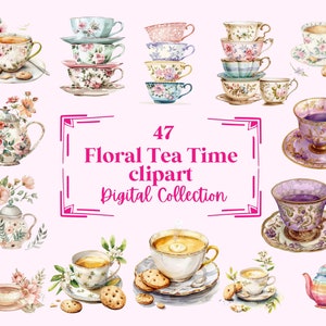 47 Floral Tea Time Clipart Illustrations, Perfect for Scrapbook ...