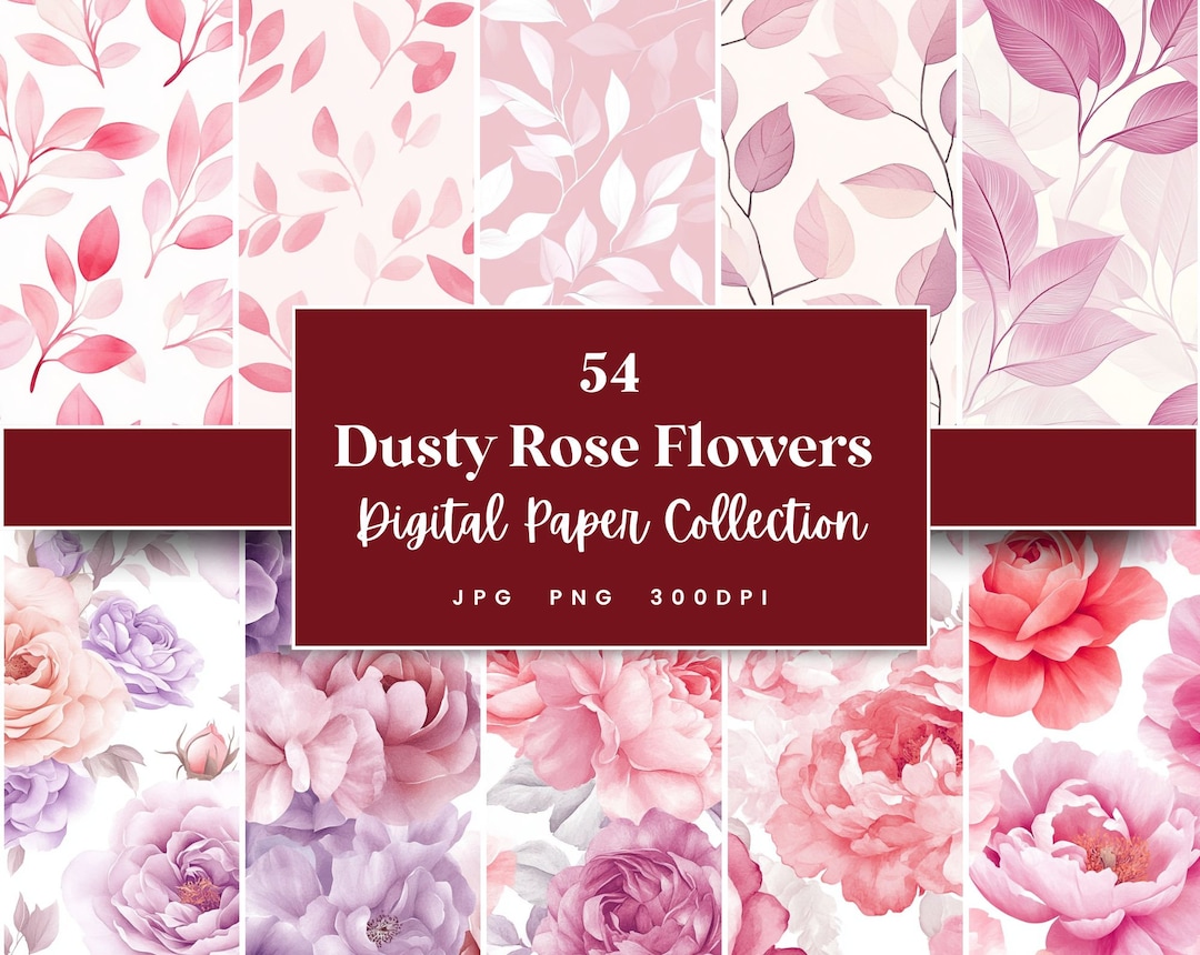 54 Dusty Rose Flowers Seamless Digital Paper, Perfect for Textures ...