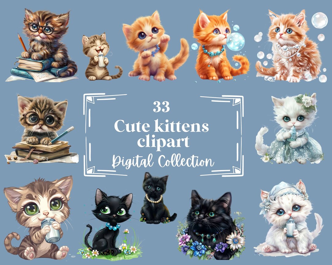 33 Cute Kittens Clipart Illustrations, Perfect for Scrapbook, Journal ...
