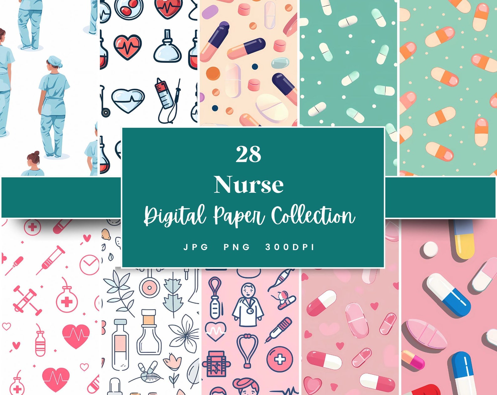 28 Nurse Seamless Digital Paper, Perfect for Textures Backgrounds ...