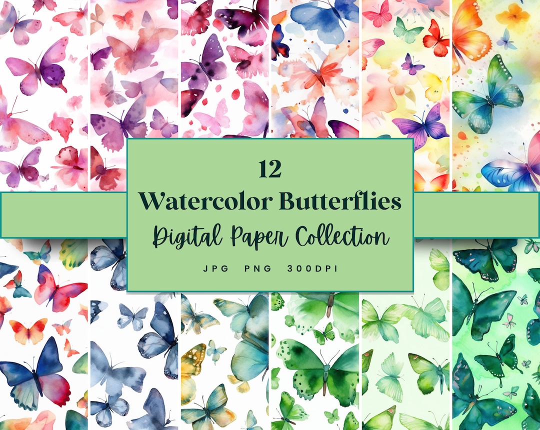 12 Watercolor Butterflies Digital Paper, Backgrounds & Patterns ...
