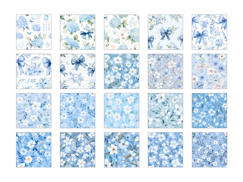 50 Blue Flower Digital Paper, Perfect for Textures Backgrounds ...